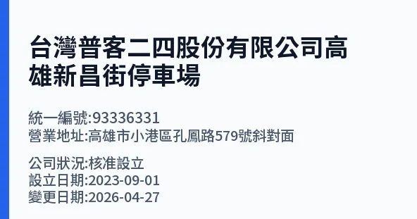 台灣普客二四股份有限公司高雄新昌街停車場的照片-統編 93336331(高雄市) 公司登記資料與營業項目詳細圖表