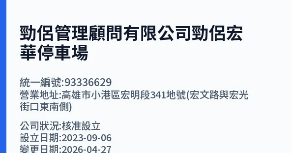 勁侶管理顧問有限公司勁侶宏華停車場的照片-統編 93336629(高雄市) 公司登記資料與營業項目詳細圖表