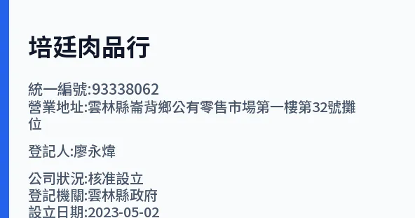 培廷肉品行的照片-統編 93338062(雲林縣) 公司登記資料與營業項目詳細圖表