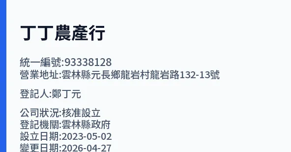 丁丁農產行的照片-統編 93338128(雲林縣) 公司登記資料與營業項目詳細圖表
