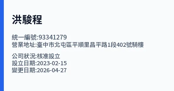 洪駿程的照片-統編 93341279(臺中市) 公司登記資料與營業項目詳細圖表