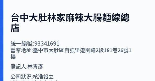 台中大肚林家麻辣大腸麵線總店的照片-統編 93341691(臺中市) 公司登記資料與營業項目詳細圖表