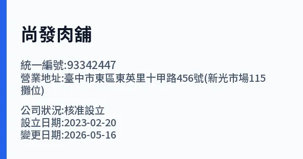 尚發肉舖的照片-統編 93342447(臺中市) 公司登記資料與營業項目詳細圖表