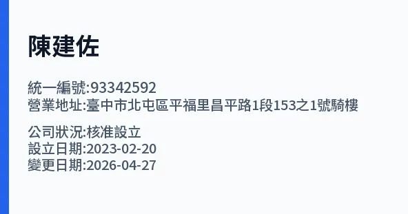 陳建佐的照片-統編 93342592(臺中市) 公司登記資料與營業項目詳細圖表