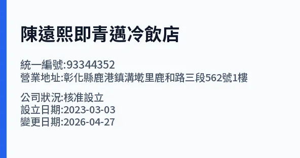 陳遠熙即青邁冷飲店的照片-統編 93344352(彰化縣) 公司登記資料與營業項目詳細圖表