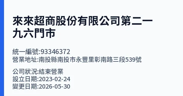 來來超商股份有限公司第二一九六門市的照片-統編 93346372(南投縣) 公司登記資料與營業項目詳細圖表