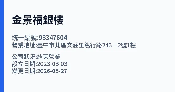 金景福銀樓的照片-統編 93347604(臺中市) 公司登記資料與營業項目詳細圖表