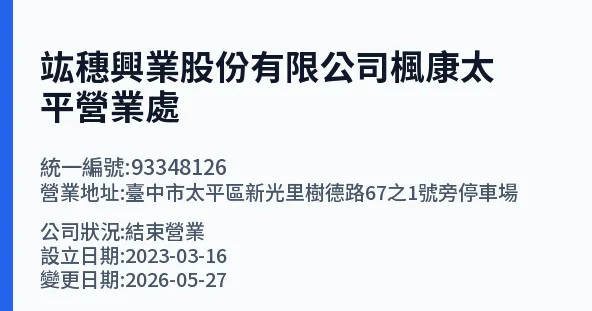 竑穗興業股份有限公司楓康太平營業處的照片-統編 93348126(臺中市) 公司登記資料與營業項目詳細圖表