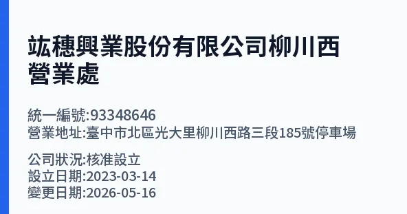 竑穗興業股份有限公司柳川西營業處的照片-統編 93348646(臺中市) 公司登記資料與營業項目詳細圖表