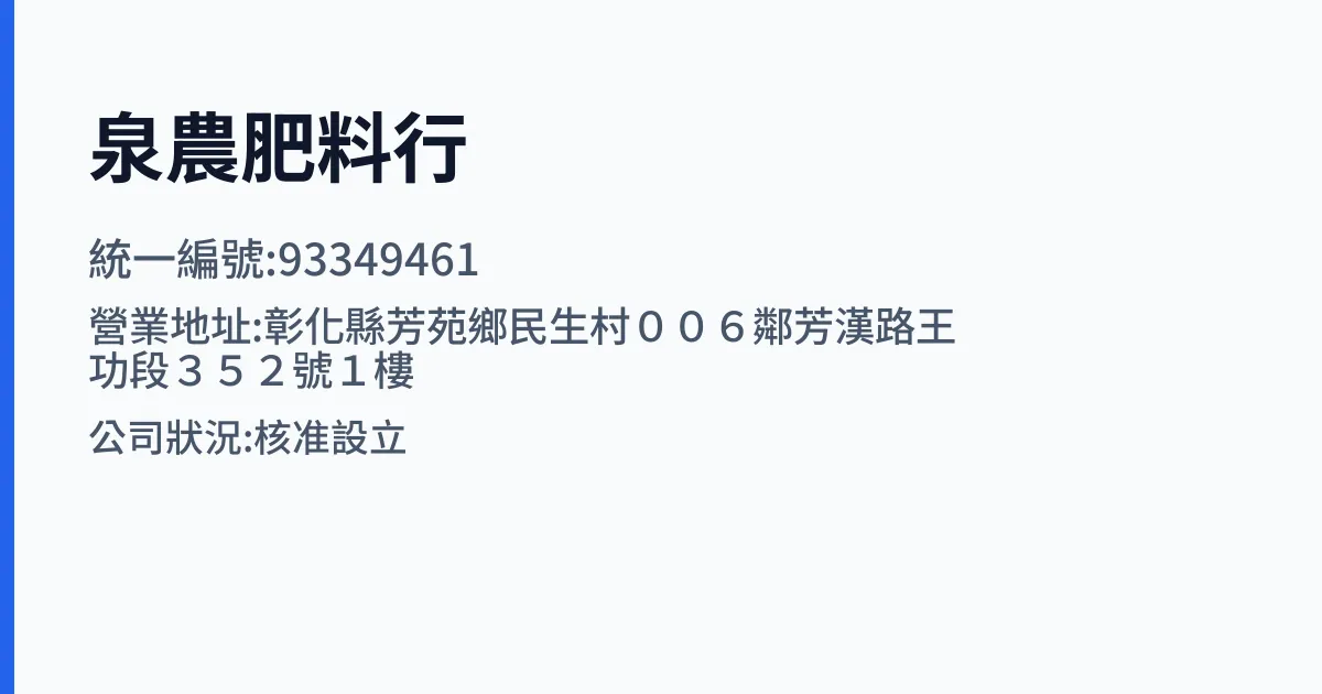 泉農肥料行 - 統編 93349461（彰化縣） 公司登記資料與營業項目詳細圖表