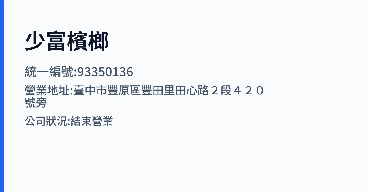 少富檳榔 - 統編 93350136（臺中市） 公司登記資料與營業項目詳細圖表