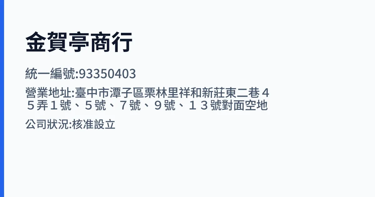 金賀亭商行 - 統編 93350403(臺中市) 公司登記資料與營業項目詳細圖表