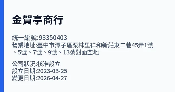 金賀亭商行的照片-統編 93350403(臺中市) 公司登記資料與營業項目詳細圖表