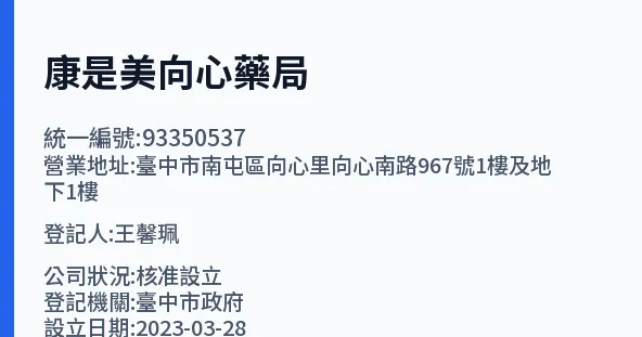 康是美向心藥局的照片-統編 93350537(臺中市) 公司登記資料與營業項目詳細圖表