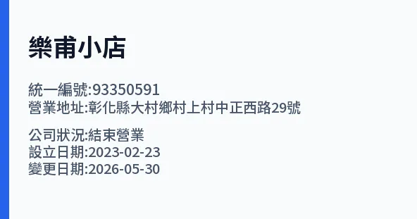 樂甫小店的照片-統編 93350591(彰化縣) 公司登記資料與營業項目詳細圖表
