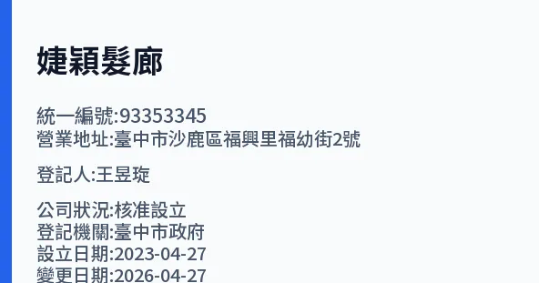 婕穎髮廊的照片-統編 93353345(臺中市) 公司登記資料與營業項目詳細圖表