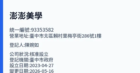 澎澎美學的照片-統編 93353582(臺中市) 公司登記資料與營業項目詳細圖表
