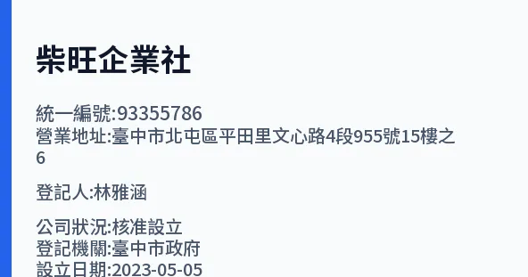 柴旺企業社的照片-統編 93355786(臺中市) 公司登記資料與營業項目詳細圖表