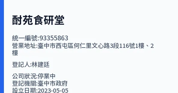 酎苑食研堂的照片-統編 93355863(臺中市) 公司登記資料與營業項目詳細圖表