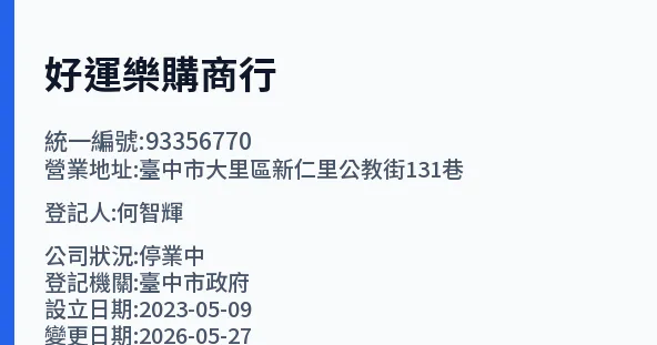 好運樂購商行的照片-統編 93356770(臺中市) 公司登記資料與營業項目詳細圖表