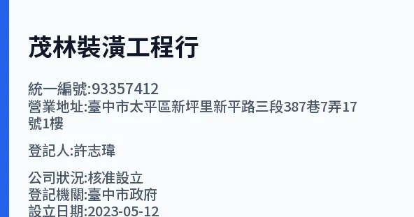 茂林裝潢工程行的照片-統編 93357412(臺中市) 公司登記資料與營業項目詳細圖表