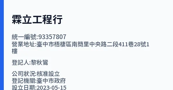 霖立工程行的照片-統編 93357807(臺中市) 公司登記資料與營業項目詳細圖表