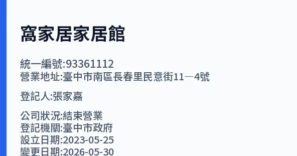 窩家居家居館的照片-統編 93361112(臺中市) 公司登記資料與營業項目詳細圖表