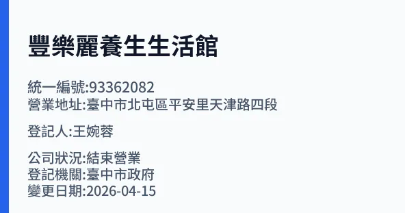 豐樂麗養生生活館的照片-統編 93362082(臺中市) 公司登記資料與營業項目詳細圖表
