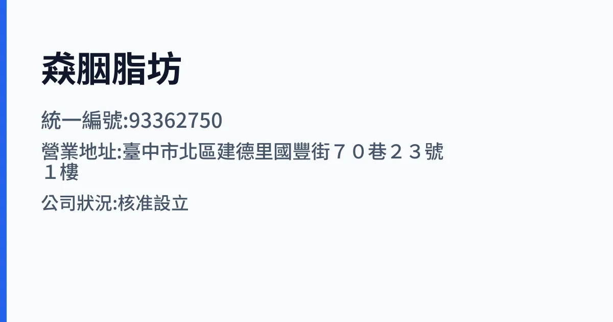 猋胭脂坊 - 統編 93362750(臺中市) 公司登記資料與營業項目詳細圖表