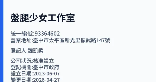 盤腿少女工作室的照片-統編 93364602(臺中市) 公司登記資料與營業項目詳細圖表