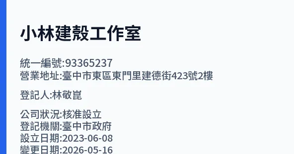 小林建殼工作室的照片-統編 93365237(臺中市) 公司登記資料與營業項目詳細圖表