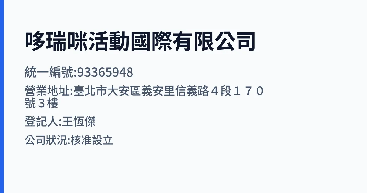 哆瑞咪活動國際有限公司 - 統編 93365948(臺北市) 公司登記資料與營業項目詳細圖表