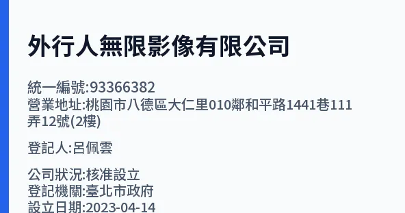 外行人無限影像有限公司的照片-統編 93366382(桃園市) 公司登記資料與營業項目詳細圖表