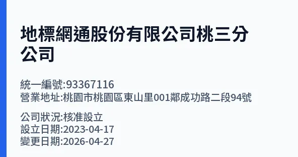 地標網通股份有限公司桃三分公司的照片-統編 93367116(桃園市) 公司登記資料與營業項目詳細圖表