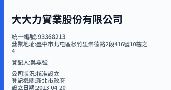 大大力實業股份有限公司的照片-統編 93368213(臺中市) 公司登記資料與營業項目詳細圖表