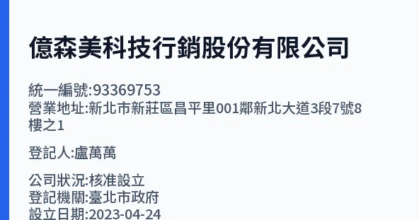 億森美科技行銷股份有限公司的照片-統編 93369753(新北市) 公司登記資料與營業項目詳細圖表
