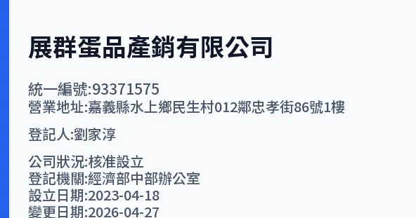展群蛋品產銷有限公司的照片-統編 93371575(嘉義縣) 公司登記資料與營業項目詳細圖表