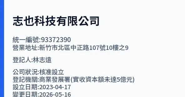 志也科技有限公司的照片-統編 93372390(新竹市) 公司登記資料與營業項目詳細圖表