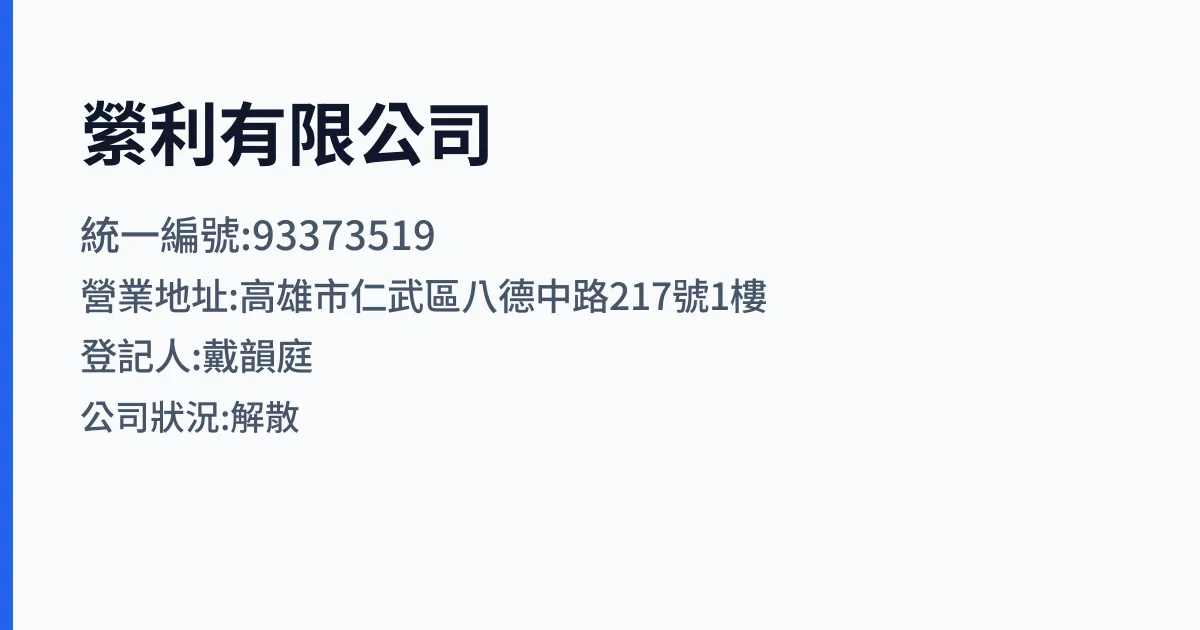 縈利有限公司 - 統編 93373519(高雄市) 公司登記資料與營業項目詳細圖表