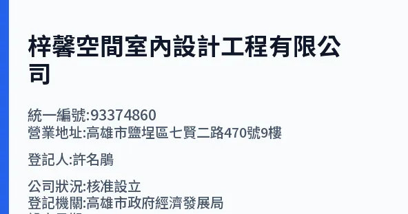 梓馨空間室內設計工程有限公司的照片-統編 93374860(高雄市) 公司登記資料與營業項目詳細圖表