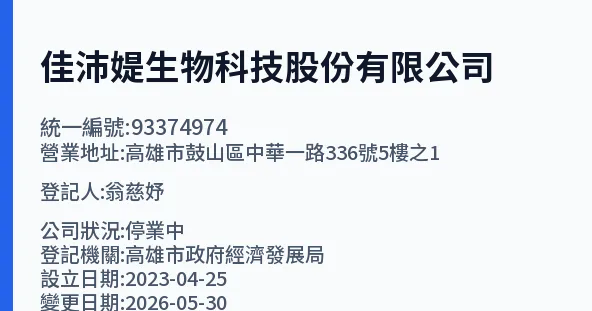 佳沛媞生物科技股份有限公司的照片-統編 93374974(高雄市) 公司登記資料與營業項目詳細圖表