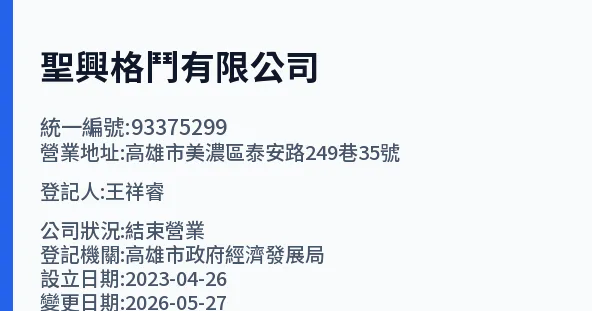 聖興格鬥有限公司的照片-統編 93375299(高雄市) 公司登記資料與營業項目詳細圖表