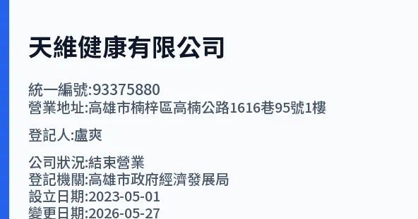 天維健康有限公司的照片-統編 93375880(高雄市) 公司登記資料與營業項目詳細圖表