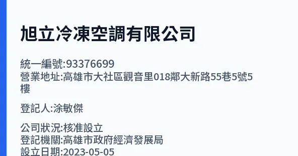 旭立冷凍空調有限公司的照片-統編 93376699(高雄市) 公司登記資料與營業項目詳細圖表