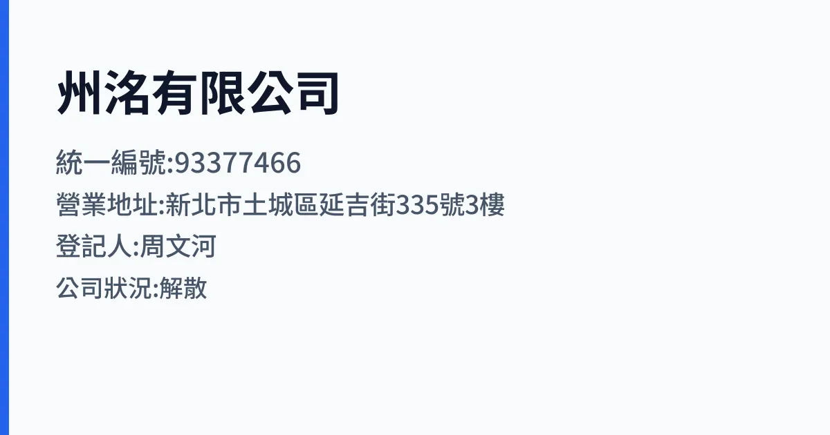 州洺有限公司 - 統編 93377466(新北市) 公司登記資料與營業項目詳細圖表