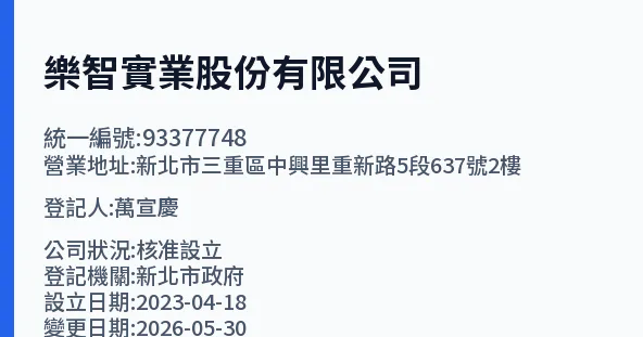 樂智實業股份有限公司的照片-統編 93377748(新北市) 公司登記資料與營業項目詳細圖表