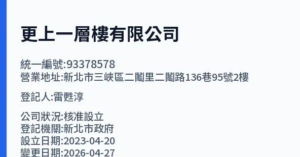 更上一層樓有限公司的照片-統編 93378578(新北市) 公司登記資料與營業項目詳細圖表