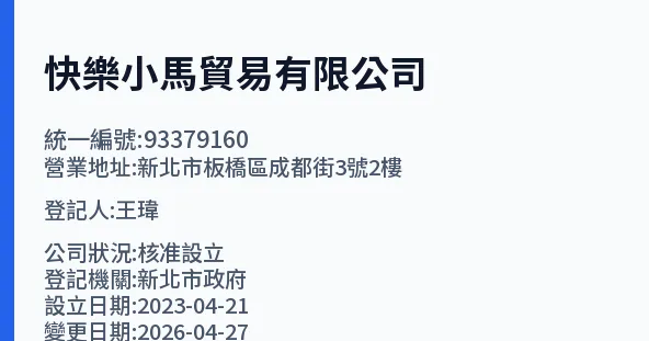 快樂小馬貿易有限公司的照片-統編 93379160(新北市) 公司登記資料與營業項目詳細圖表