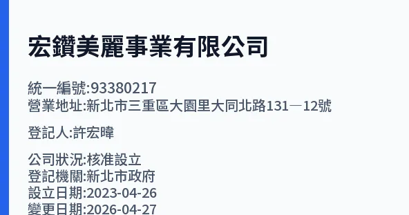 宏鑽美麗事業有限公司的照片-統編 93380217(新北市) 公司登記資料與營業項目詳細圖表