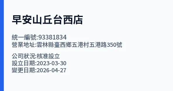早安山丘台西店的照片-統編 93381834(雲林縣) 公司登記資料與營業項目詳細圖表